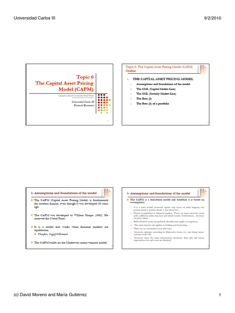 Topic 6 Capm | PDF | Capital Asset Pricing Model | Modern Portfolio Theory