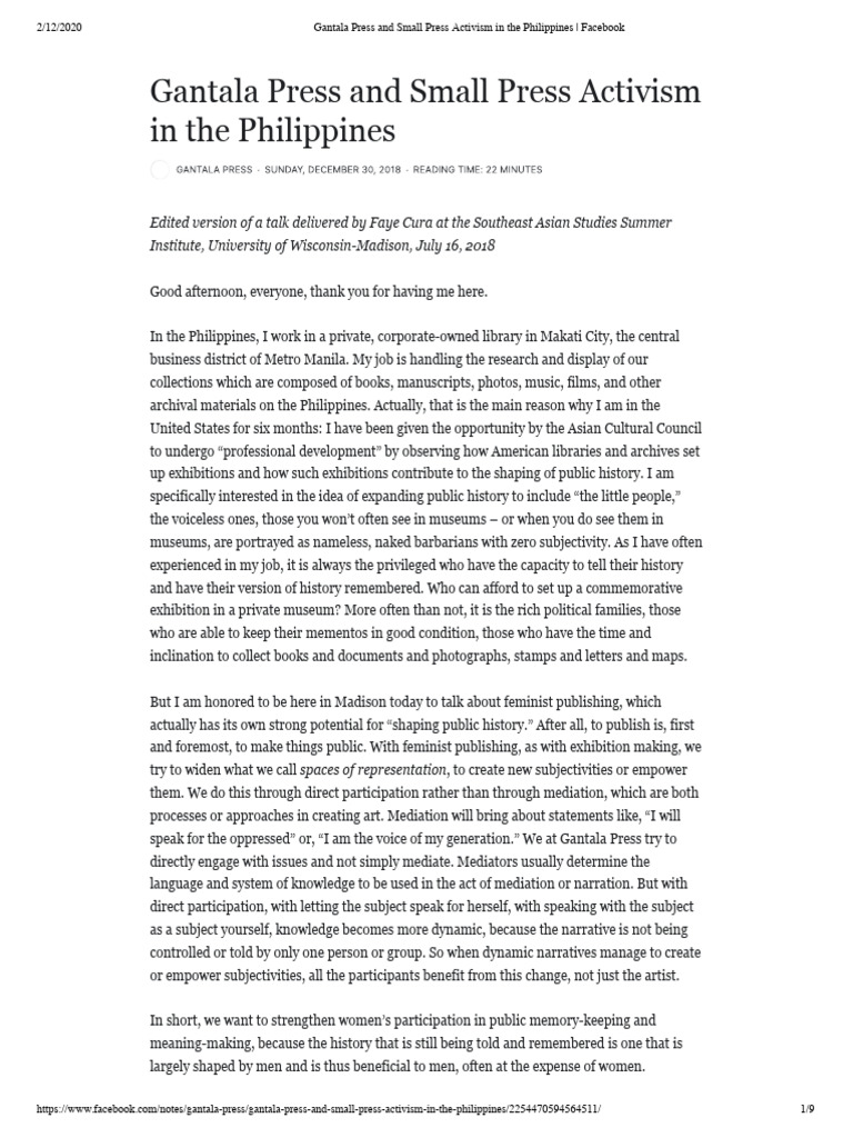Gantala Press and Small Press Activism in The Philippines - Facebook | PDF | Feminism | Gender ...