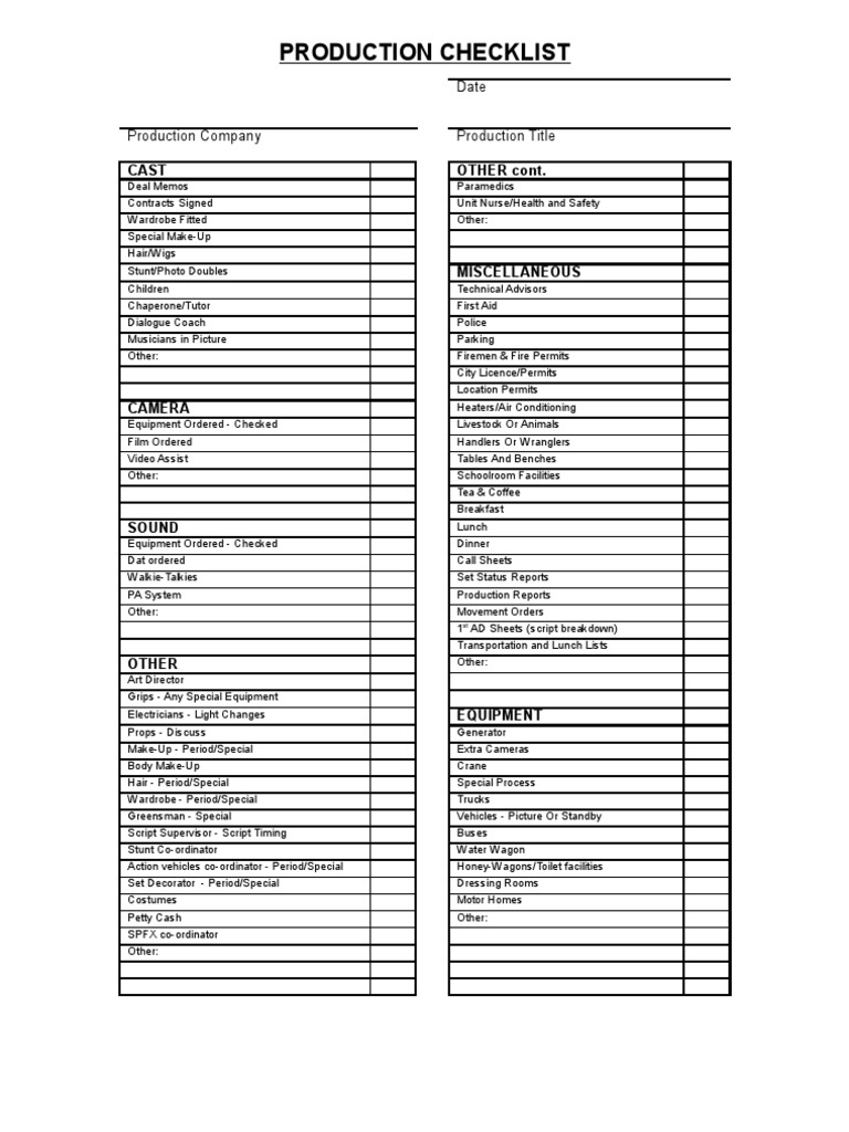 Production Checklist | PDF | Leisure
