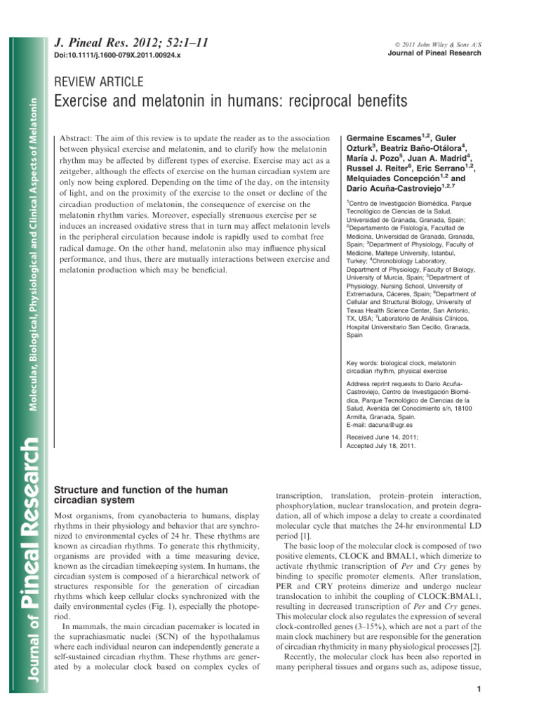 Journal of Pineal Research - 2011 - Escames - Exercise and Melatonin in ...