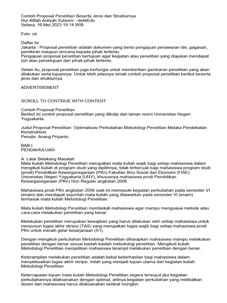 Contoh Proposal Penelitian Beserta Jenis Dan Strukturnya | PDF