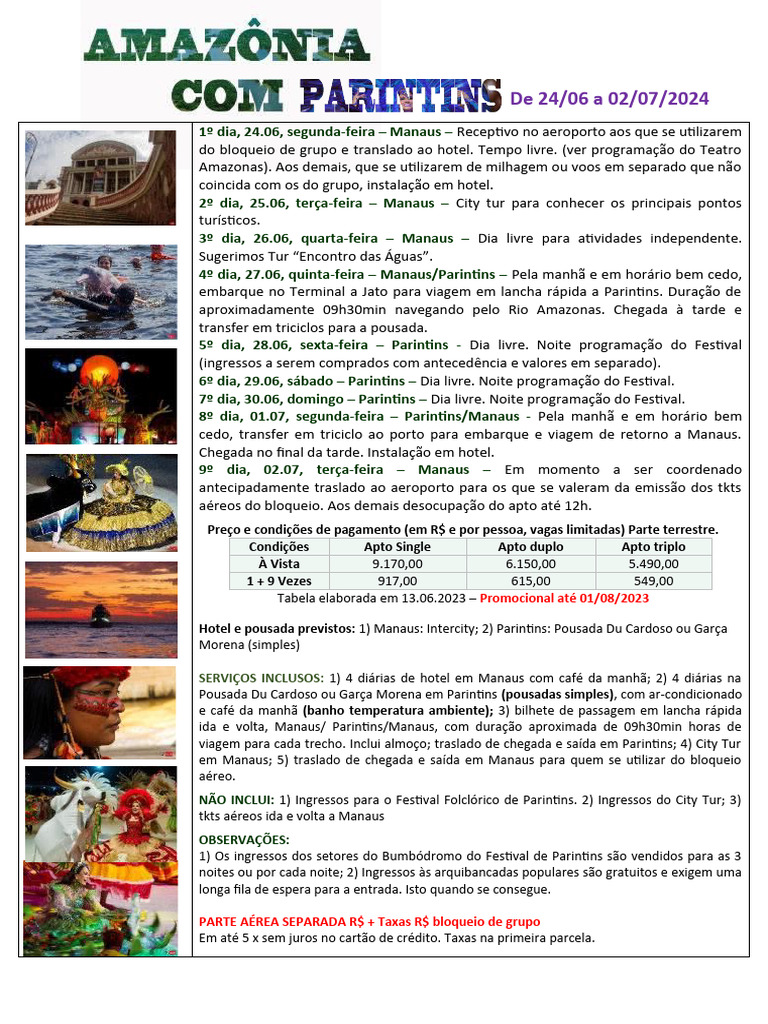 Pacote de Viagem para Parintins 2024 | PDF