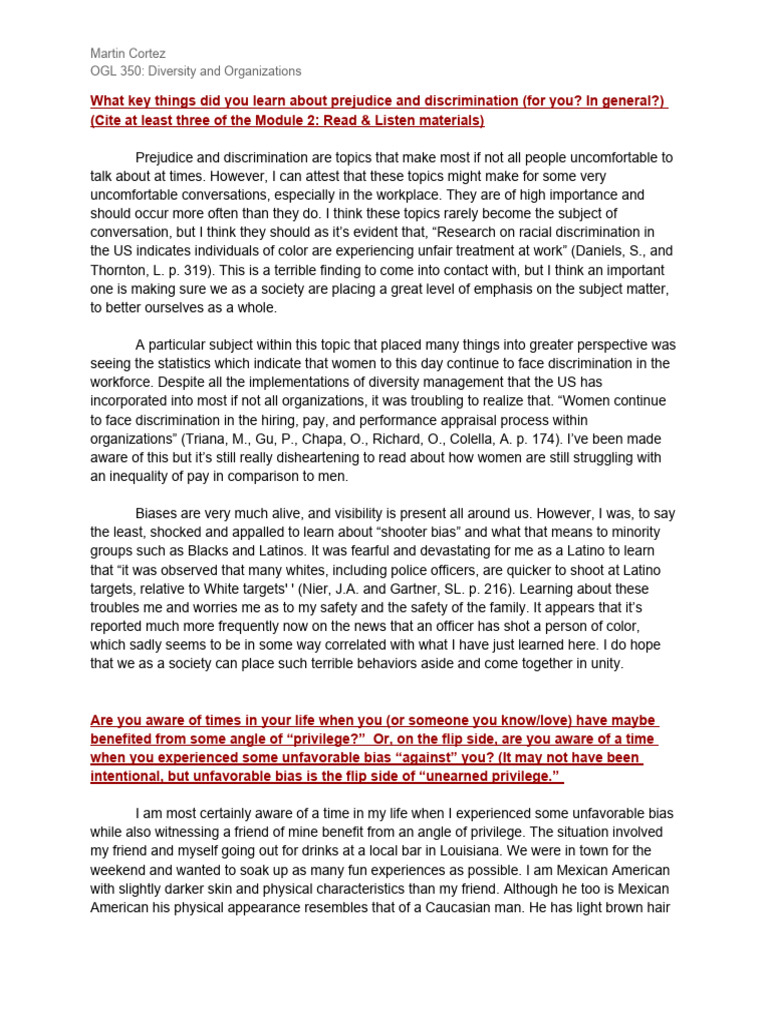 Module 2 Reflection Questions | Download Free PDF | Prejudices | Discrimination