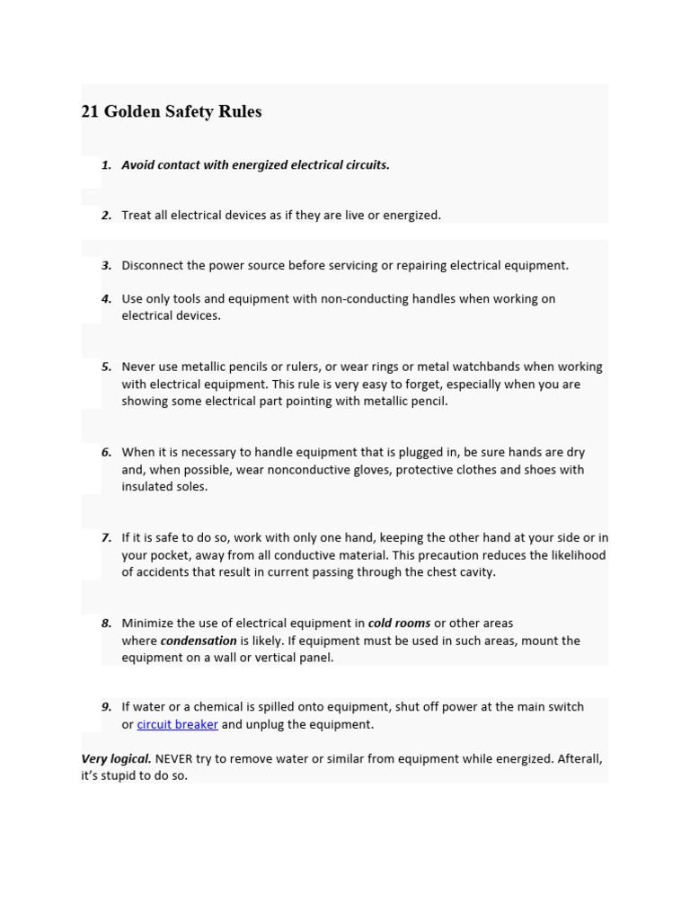 21 Golden Safety Rules | PDF | Building Engineering | Components