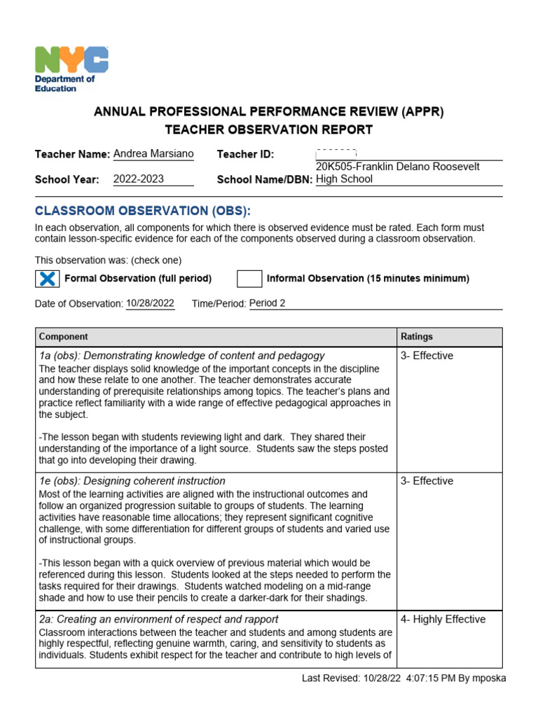 10-28-2022 Formal Observation | PDF