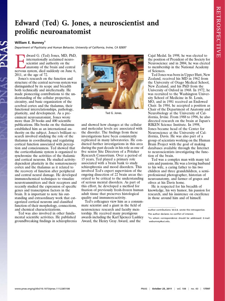 1110 Ed Jones Obituary | PDF | Thalamus | Cerebral Cortex 1110 Ed Jones Obituary | PDF | Thalamus | Cerebral Cortex