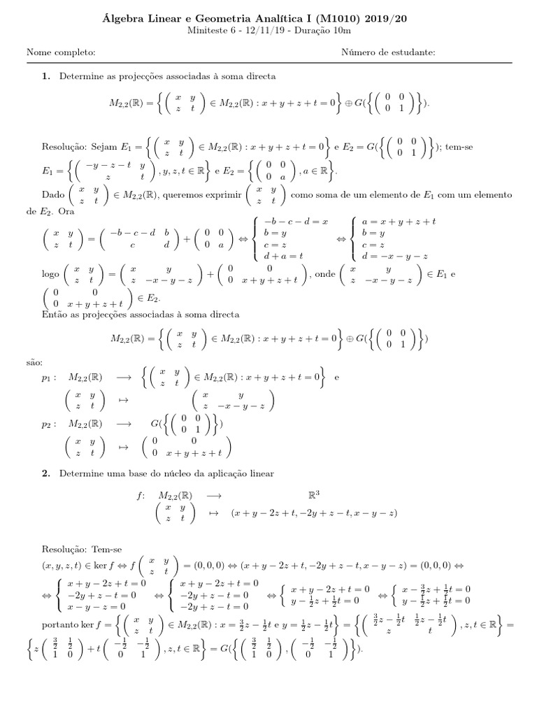 Exercícios de Álgebra Linear | PDF | Mapa linear | Matemática
