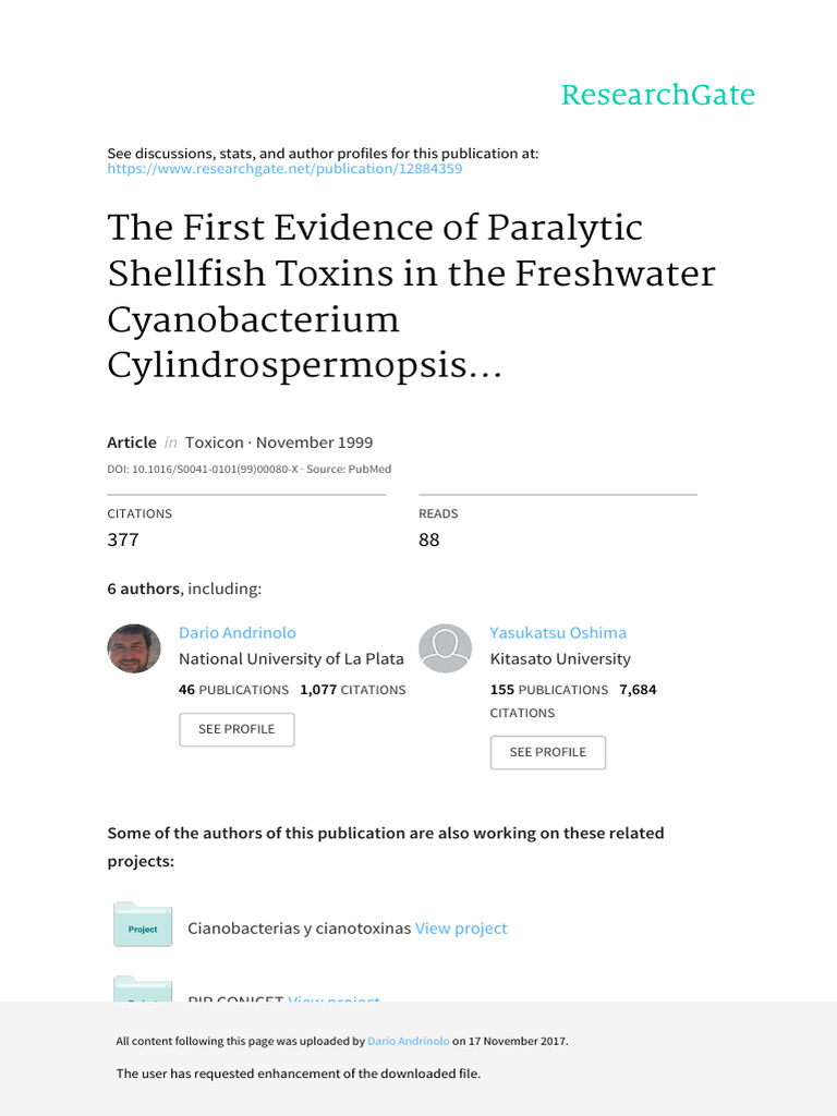 The First Evidence of Paralytic Shellfish Toxins I | PDF | High ...