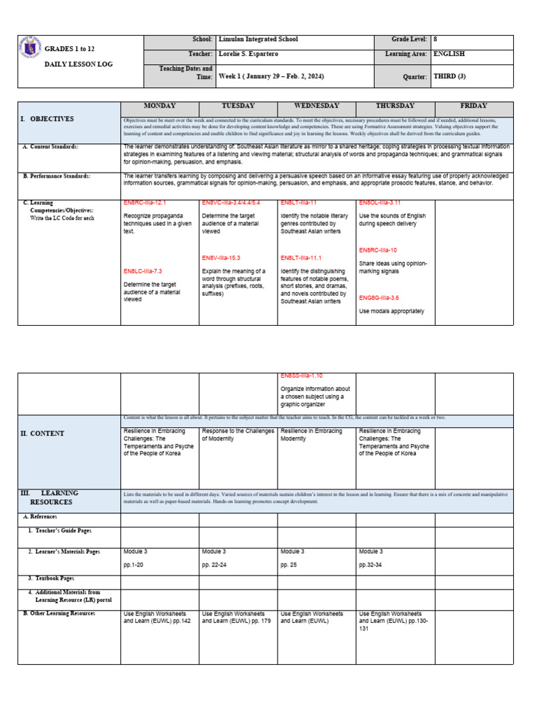DLL ENG8 3RDQ Week1 | PDF | Learning | Experience DLL ENG8 3RDQ Week1 | PDF | Learning | Experience