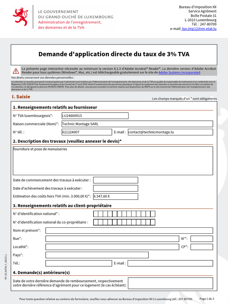 Formulaire TVA 3% | PDF | Taxe sur la valeur ajoutée | Logement