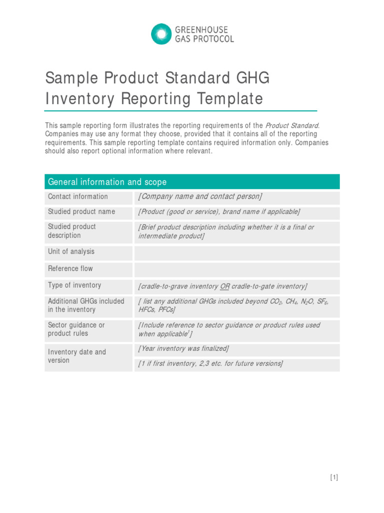 Sample Product Standard GHG Inventory Reporting Template | PDF | Life ...