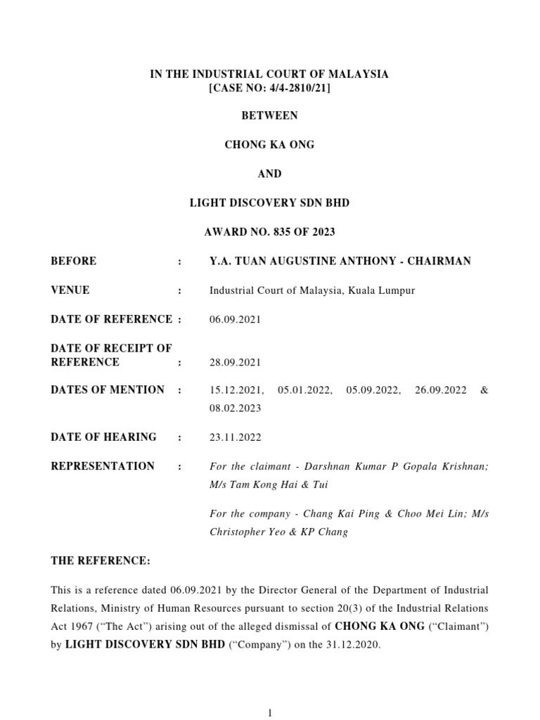 IRC Award - Chong Ka Kong Vs Light Discovery | PDF | Burden Of Proof ...