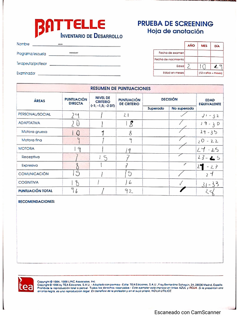 Protocolo Battelle EJ 1 | PDF