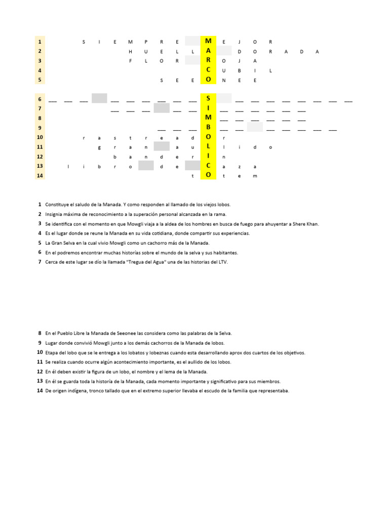 Crucigrama Marco Simbólico LyL | PDF