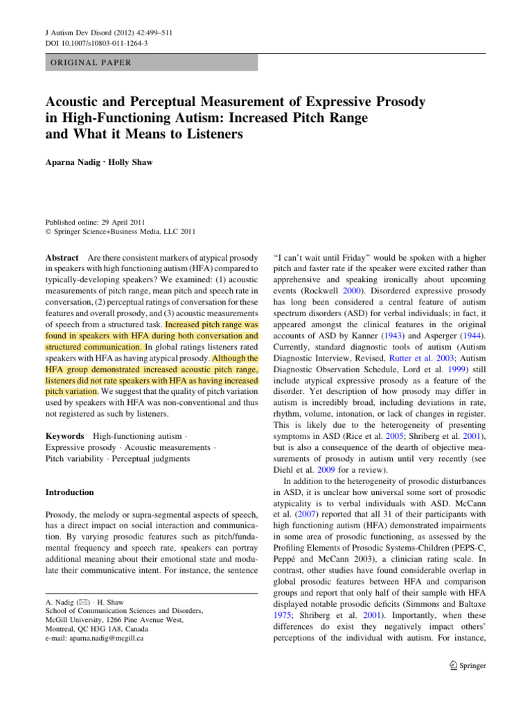 Acoustic and perceptual measurement of expressive prosody in hig-functioning ASD. Increased ...