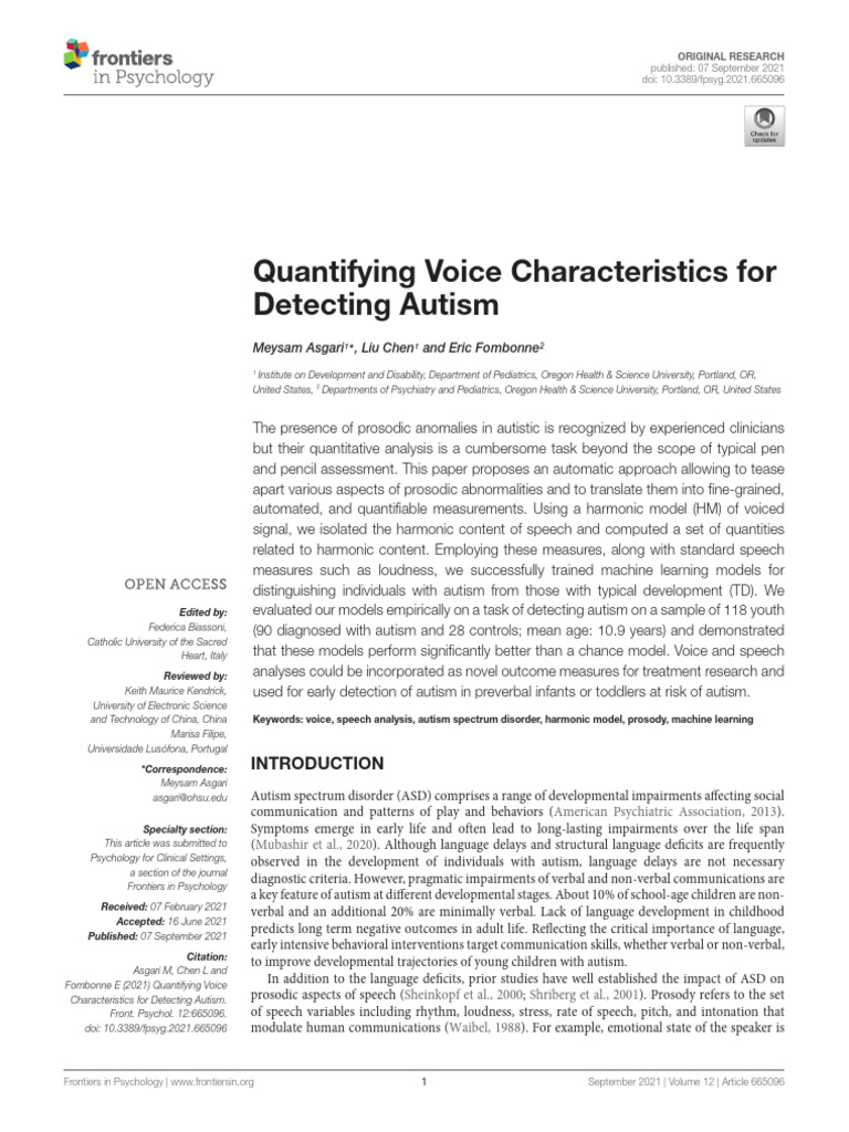Asgari 2021 - Voice Characteristics | PDF | Autism Spectrum | Receiver Operating Characteristic