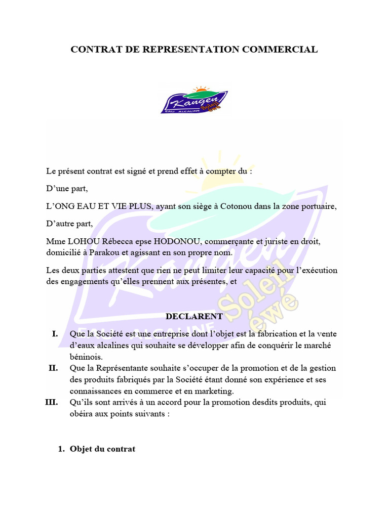 Contrat de Representation Commercial | PDF | Sodles | Économie