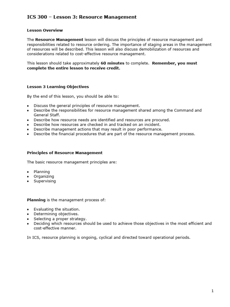 Resource Management Lesson | PDF | Incident Command System | Logistics