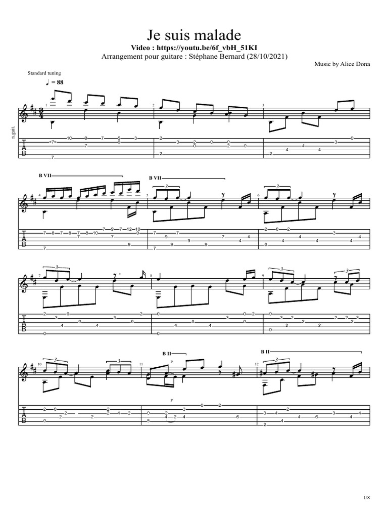 Arrangement de "Je suis malade" | PDF