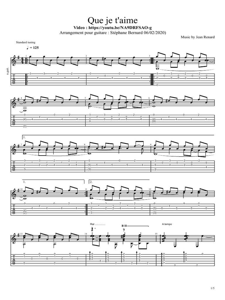 Que Je T'aime Partition | PDF