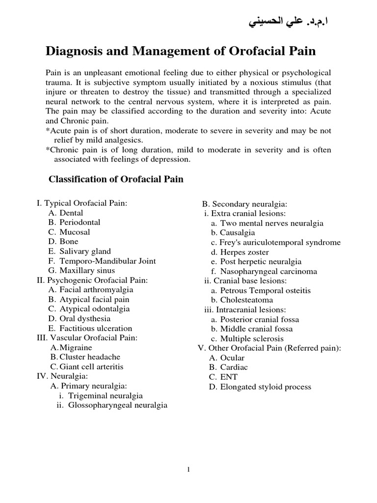 1 Diagnosis and Management of Orofacial Pain - Ali Alhussaini | PDF ...