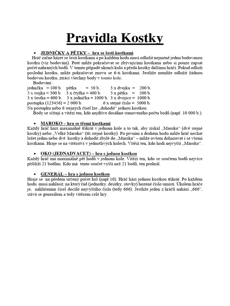 Pravidla Kostky | PDF