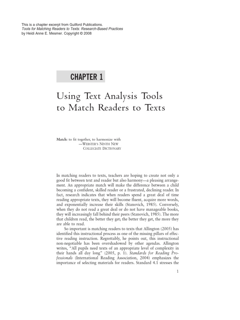 Text Analysis Tools To Match Readers To Texts | PDF