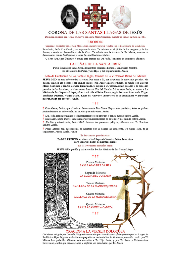 LAS SANTAS LLAGAS DE JESUCRISTO (Corona y Escapulario) | PDF | Oración ...