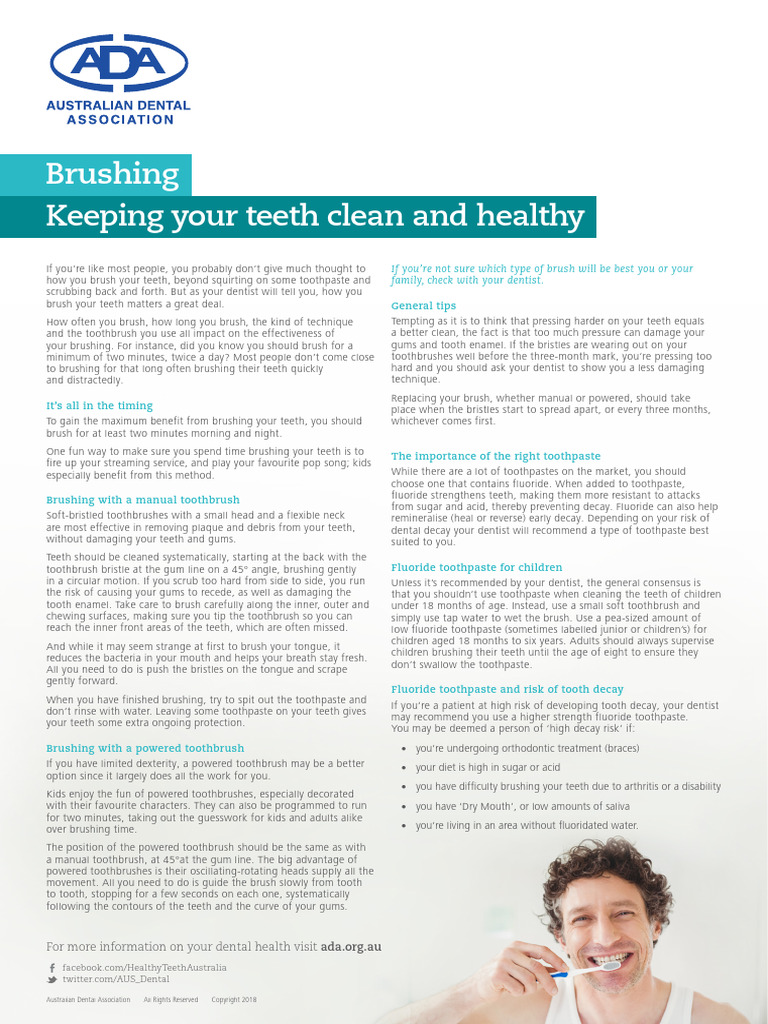 ADA FactSheets Brushing | Download Free PDF | Toothbrush | Oral Hygiene