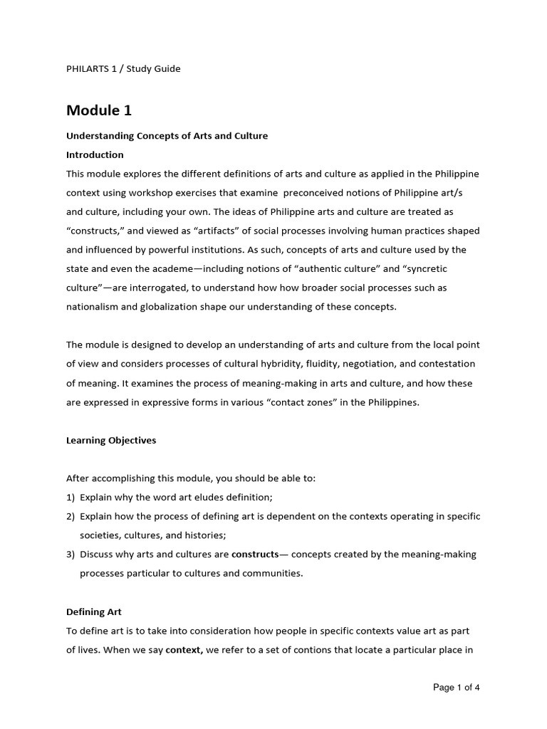 PHILARTS 1 Module 1 Study Guide | PDF | Anthropology | Concept
