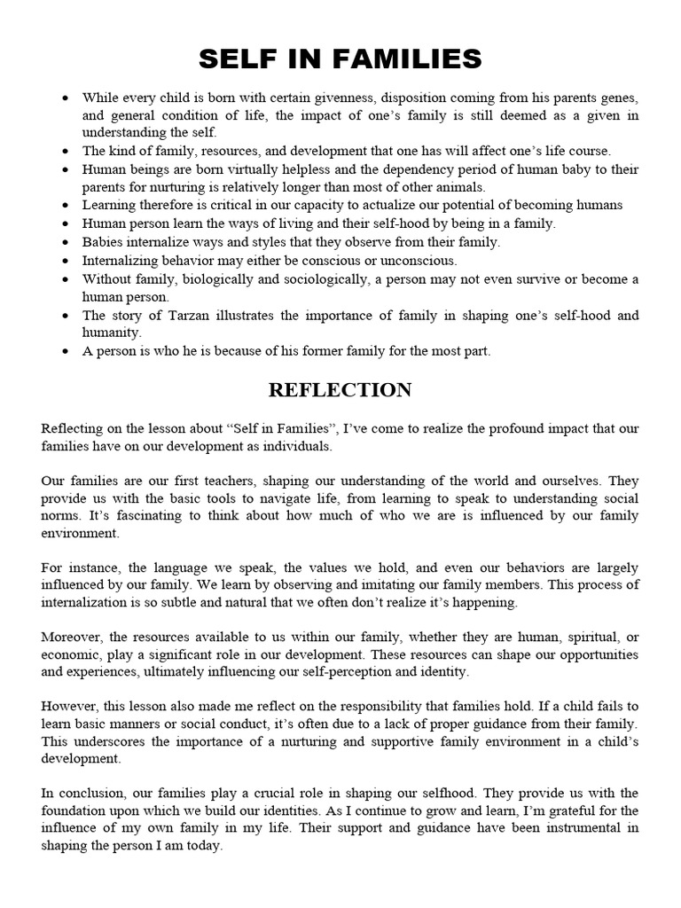 SELF IN FAMILIES | PDF | Identity (Social Science) | Human