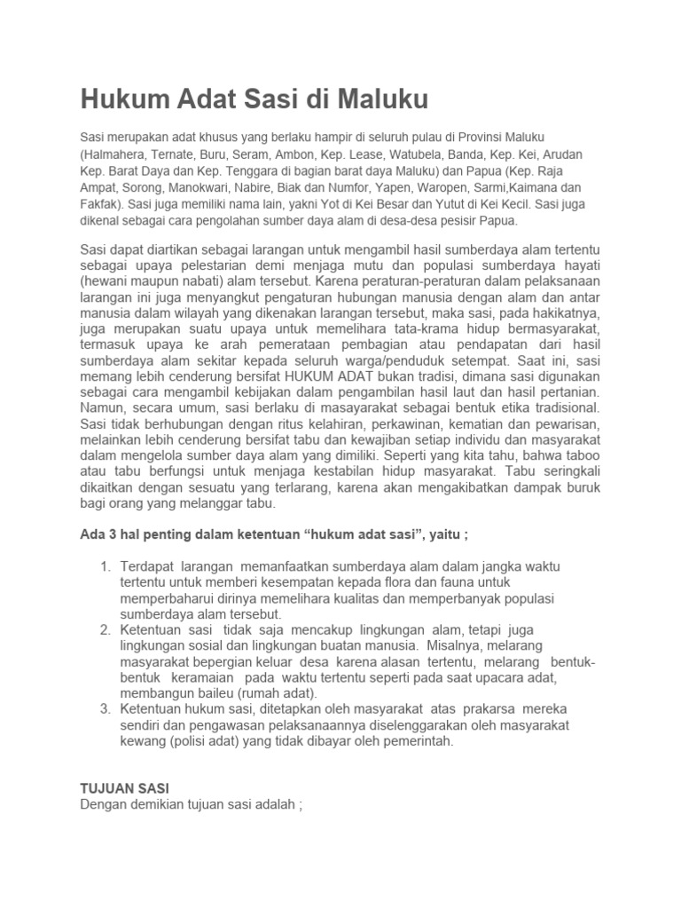 Hukum Adat Sasi Di Maluku | PDF