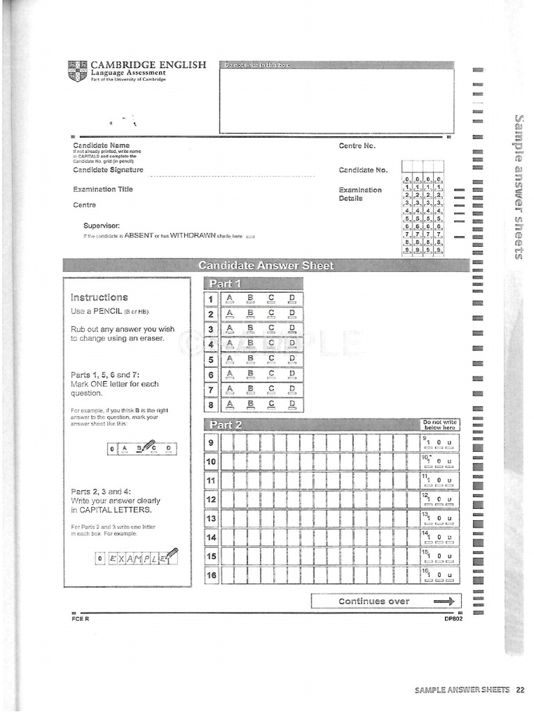 FCE EXAM with answer sheet | PDF