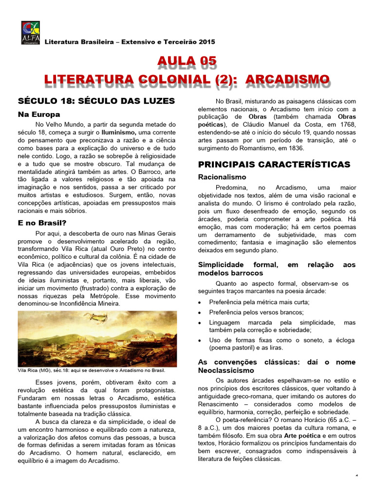 Aula 05 Literatura Colonial 2 Arcadismo | PDF | Poesia | Barroco