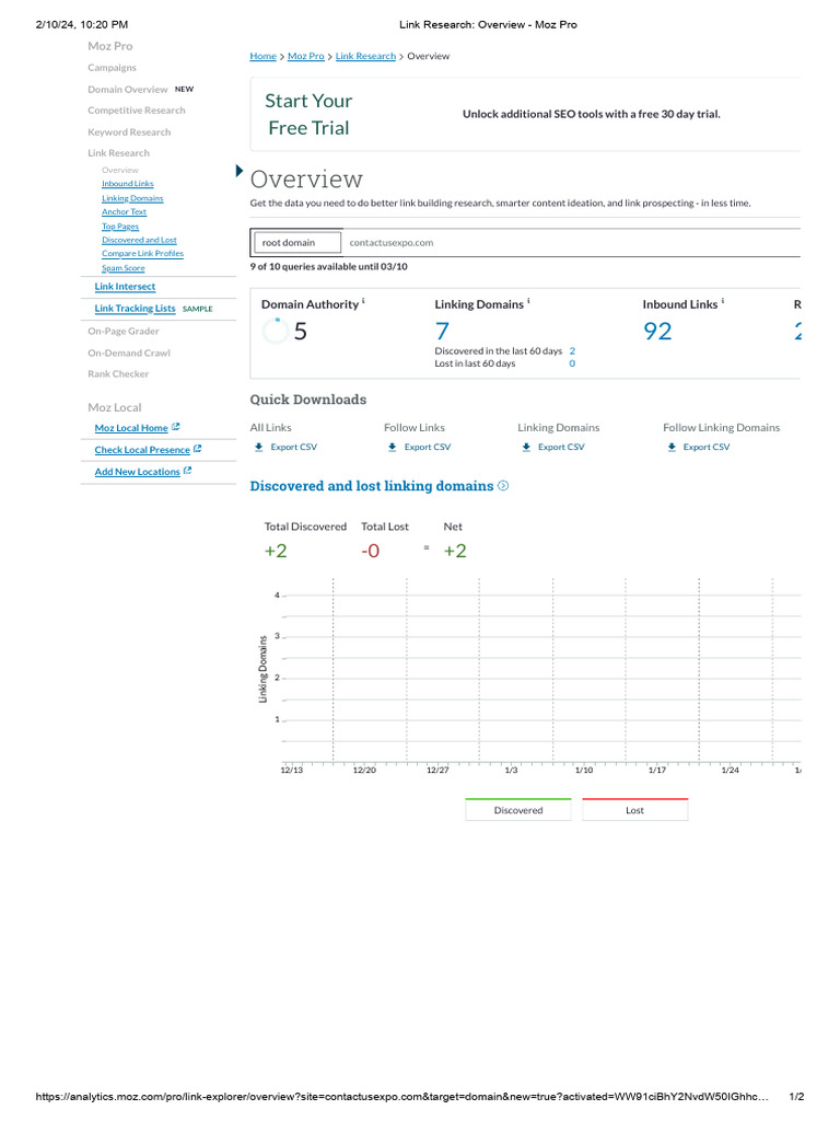 Link Research_ Overview - Moz Pro | PDF