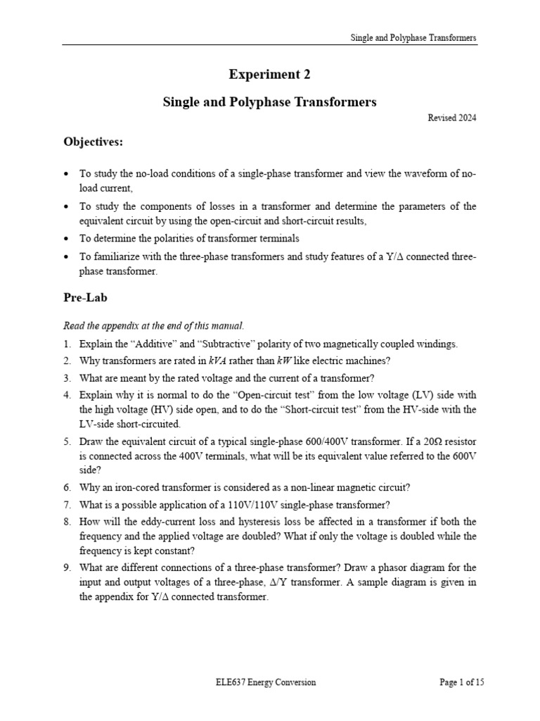 Polyphase Transformer Lab Experiment | PDF | Transformer | Electromagnetism