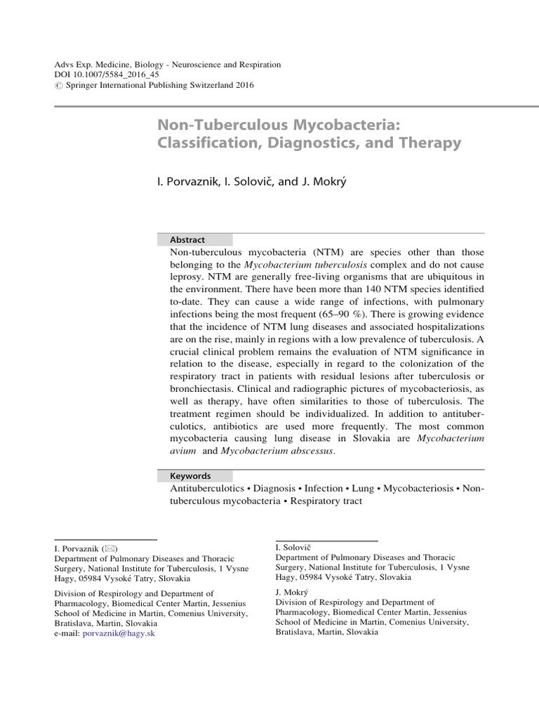 Non-Tuberculous Mycobacteria: Classification, Diagnostics, and Therapy | PDF | Mycobacterium ...