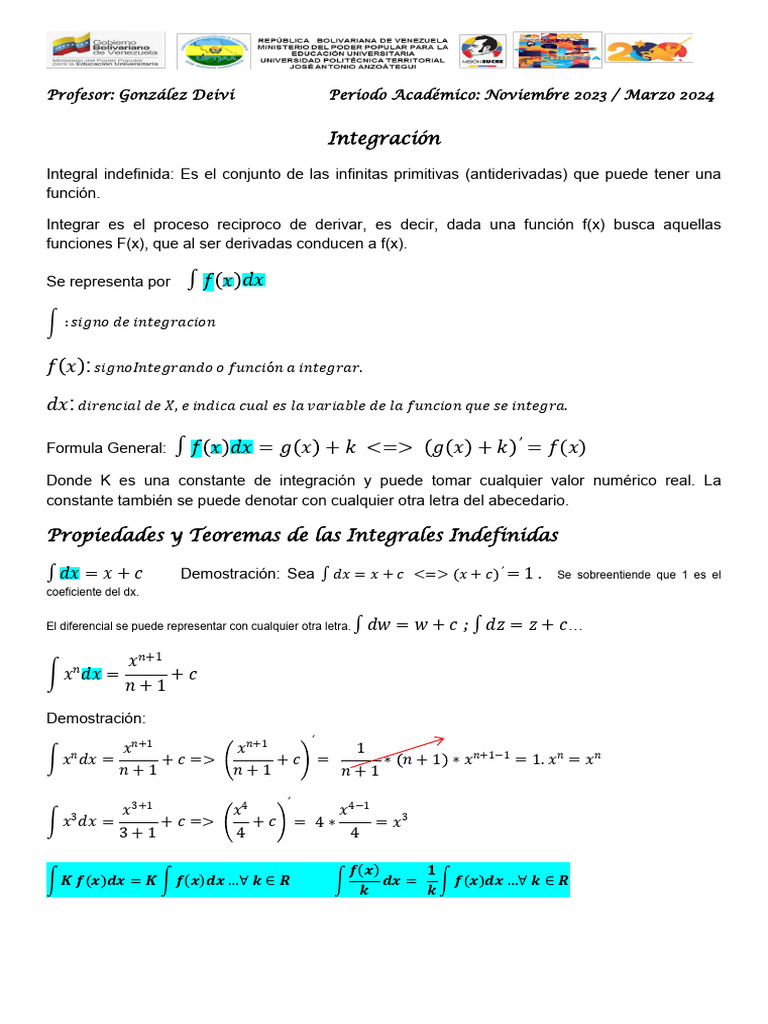 Integral Indefinida | PDF | Integral | Matemáticas