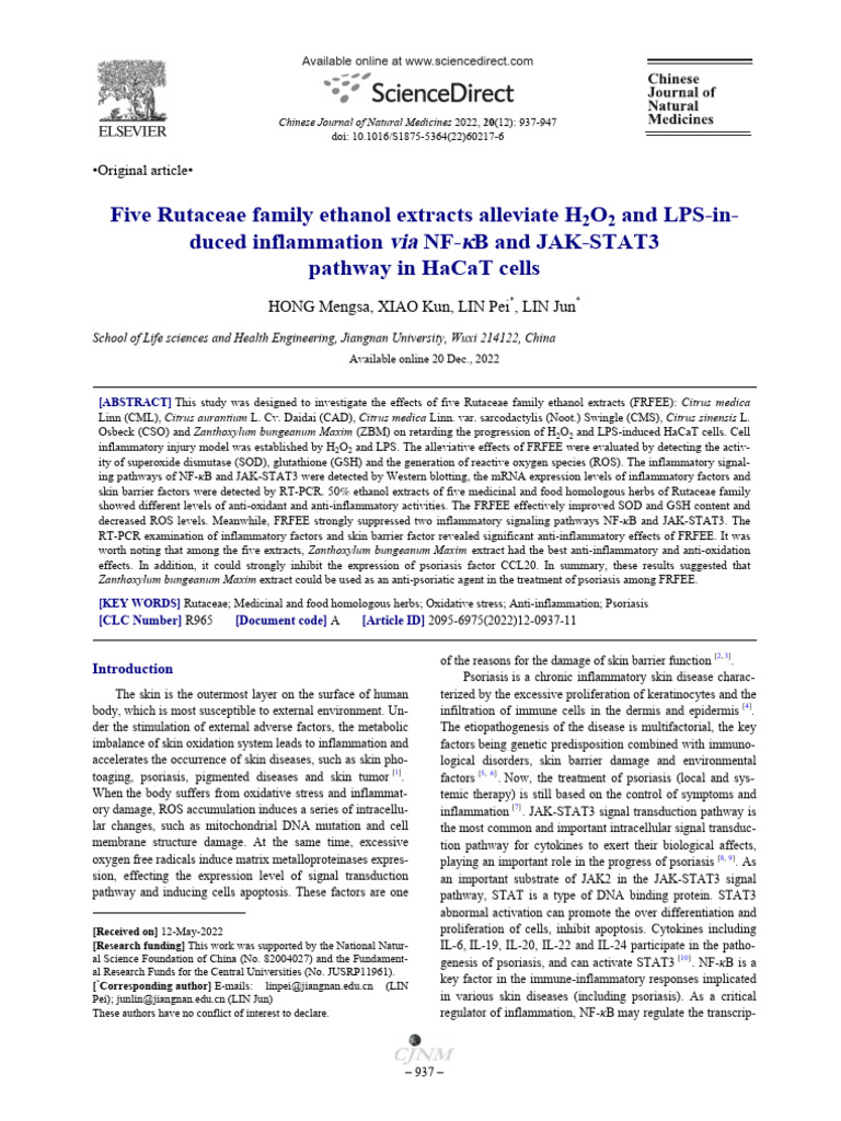 Five Rutaceae Family Ethanol Extracts Alleviate H2O2 and LPS-Induced ...