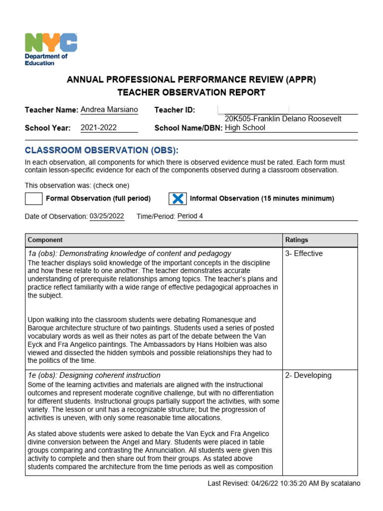 03-25-2022 Informal Observation | PDF | Teachers | Pedagogy