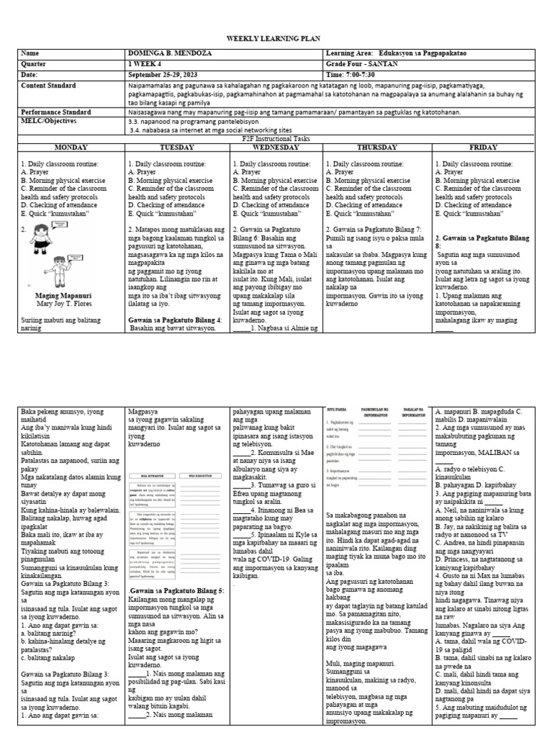 DOMINGA - Q1 WLP Week-5 | PDF DOMINGA - Q1 WLP Week-5 | PDF
