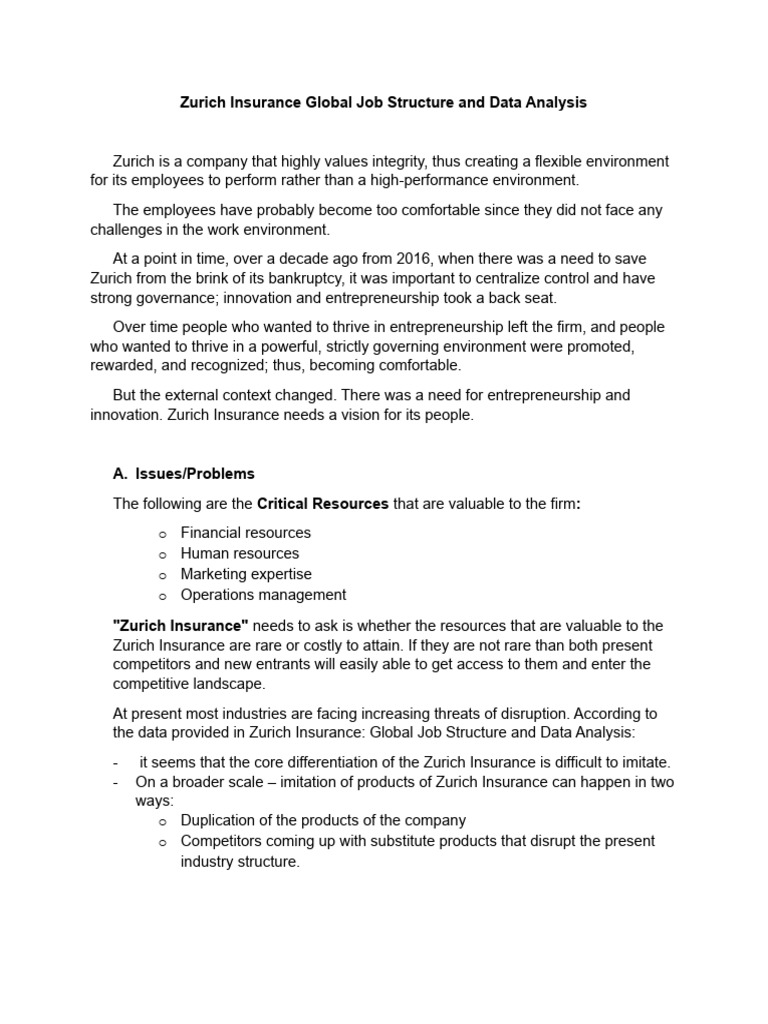 Zurich Insurance Global Job Structure and Data Analysis | PDF ...