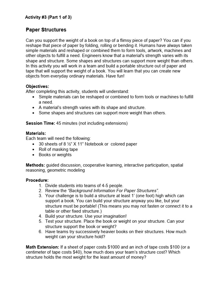 ABE-GED-Activity 3 - Paper Structures | Download Free PDF | Force | Weight