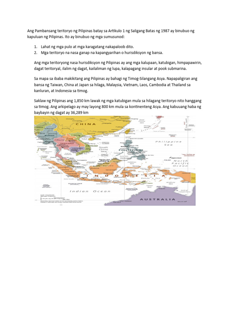 Ang Pambansang Teritoryo NG Pilipinas Batay Sa Artikulo 1 NG Saligang Batas NG 1987 Ay Binubuo ...