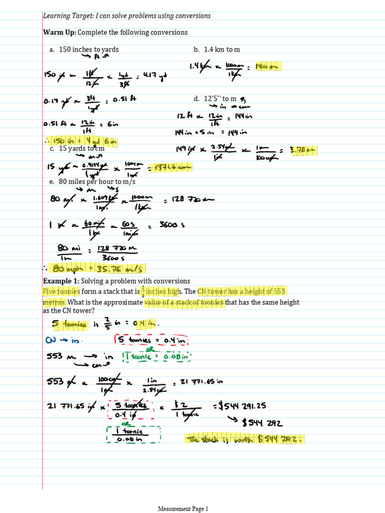 Converting Units Word Problems (1.3) | PDF | Home & Garden