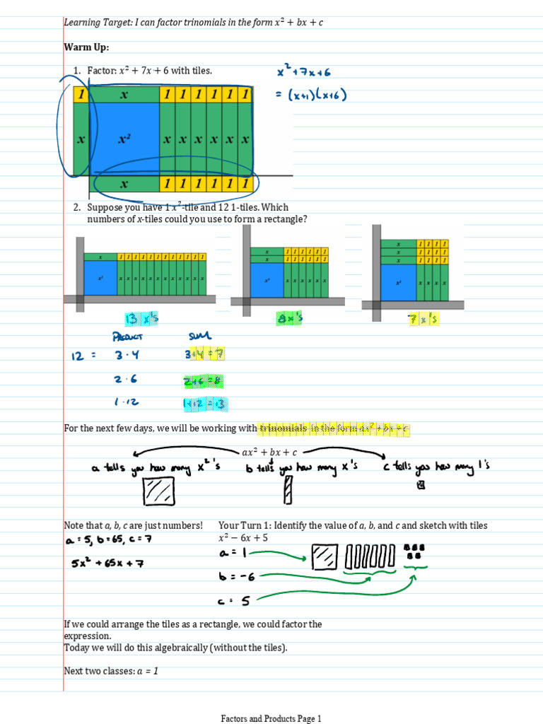 Product-Sum Factoring (A 1) (3.5) | PDF | Mathematics | Abstract Algebra