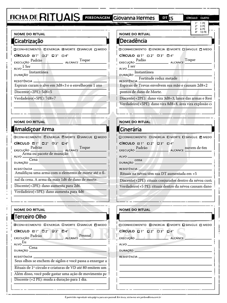 Ficha de Rituais Editavel sexo insano | PDF