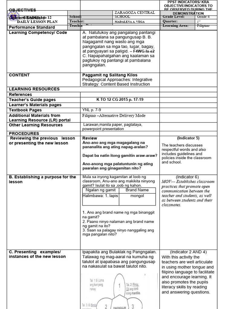 Maam Ena 1st Quarter Cot Final Revision2 | PDF