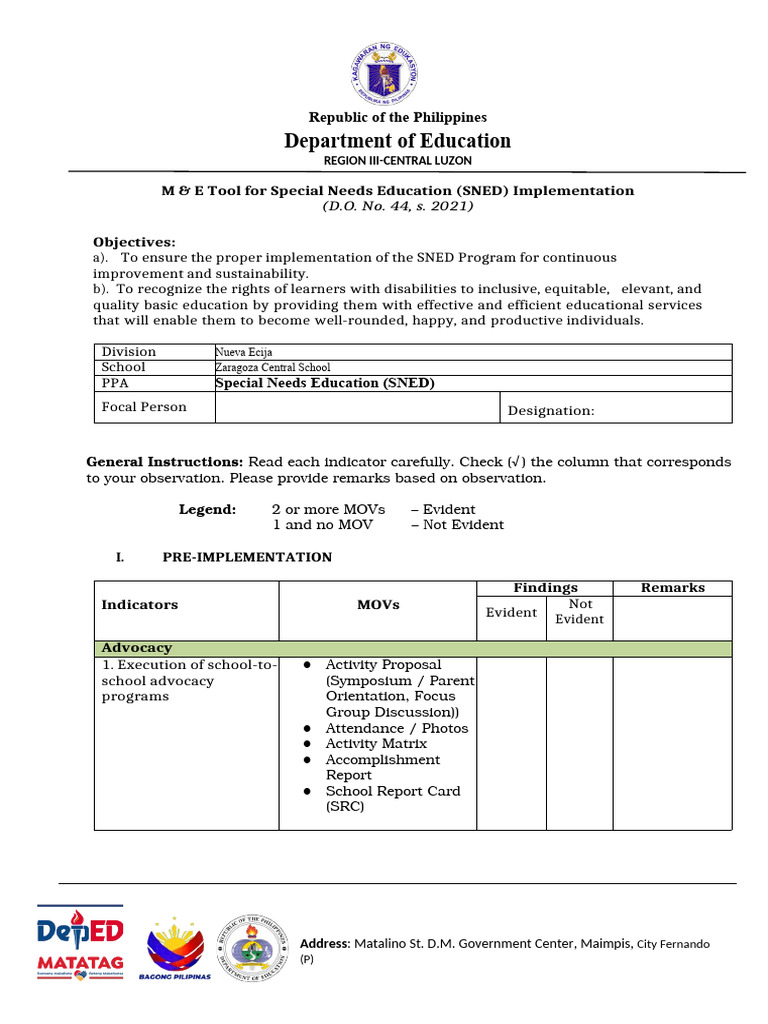 SNED Program Implementation Guide | PDF | Individualized Education ...