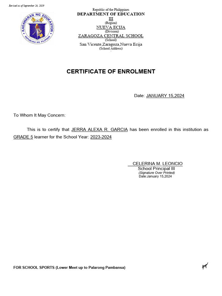 Cert of Enrolment | PDF | Philippines